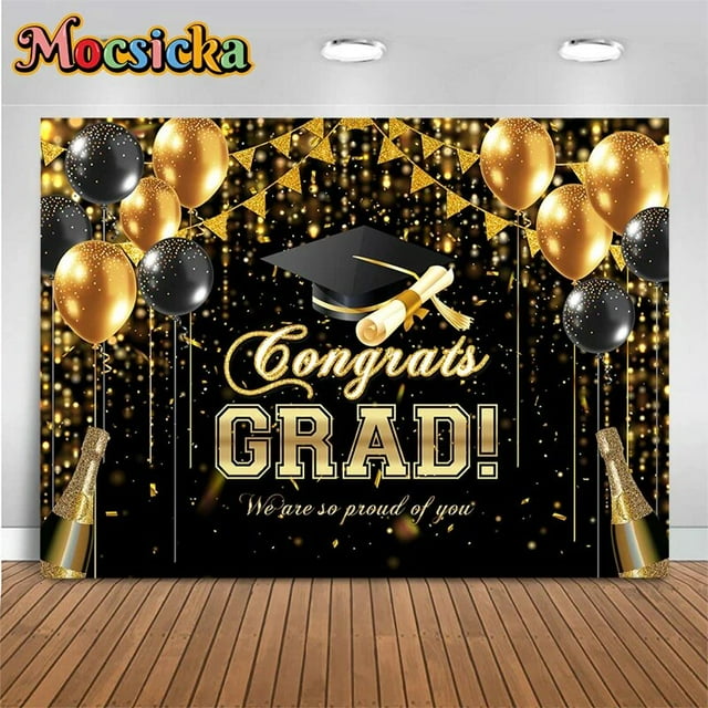 Cheers Graduation Backdrop Photography Black Bachelor Cap Gold Balloon ...