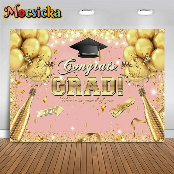 Cheers Graduation Backdrop Photography Black Bachelor Cap Gold Balloon ...