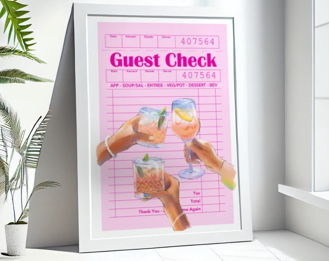 Cheers Guest Check Print Trendy Wall Art Guest Check Poster Retro ...