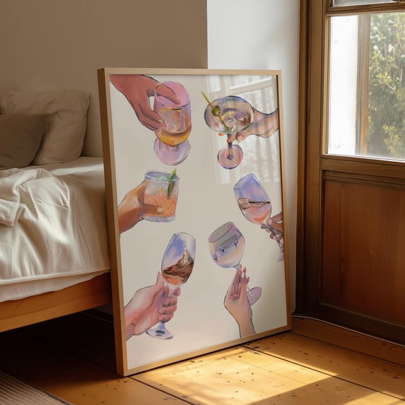 Cheers Poster Bar Cart Trendy Wall Art Retro Kitchen Drinks Cocktail ...