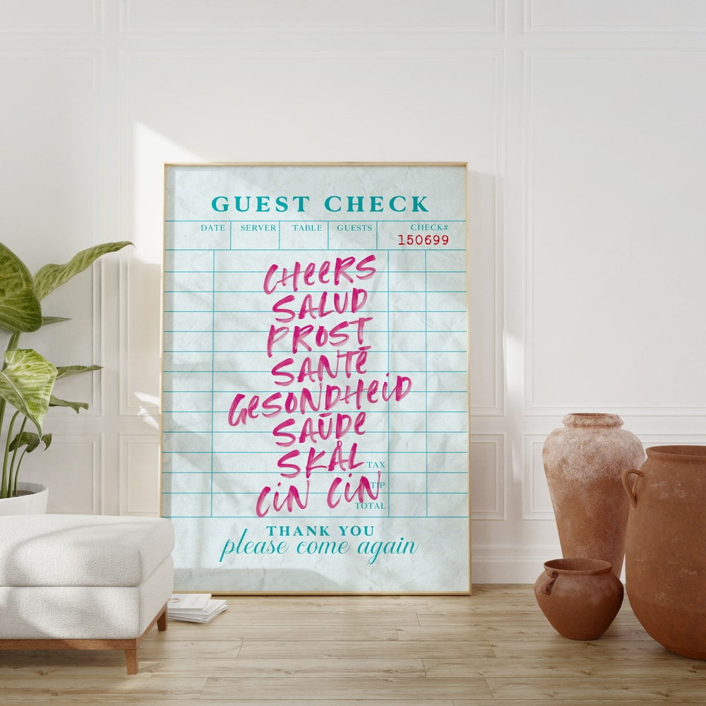Cheers Print Bar Cart Sign, Guest Check Printable Wall Art, Cheers Different Languages, Quote ...