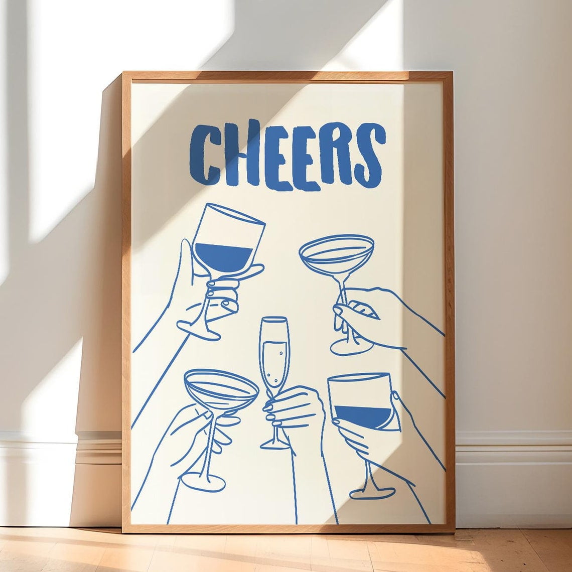 Cheers Print In Blue, Bar Cart Print, Bar Cart Decor, Trendy Wall Art ...