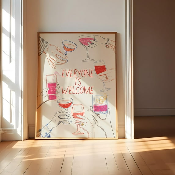 Cheers Print Everyone Is Welcome, Bar Cart Art Poster Decor For Living ...