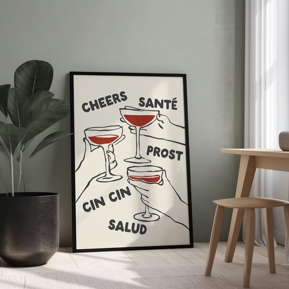 Cheers Print In Different Languages Retro Kitchen Bar Cart Art Poster ...