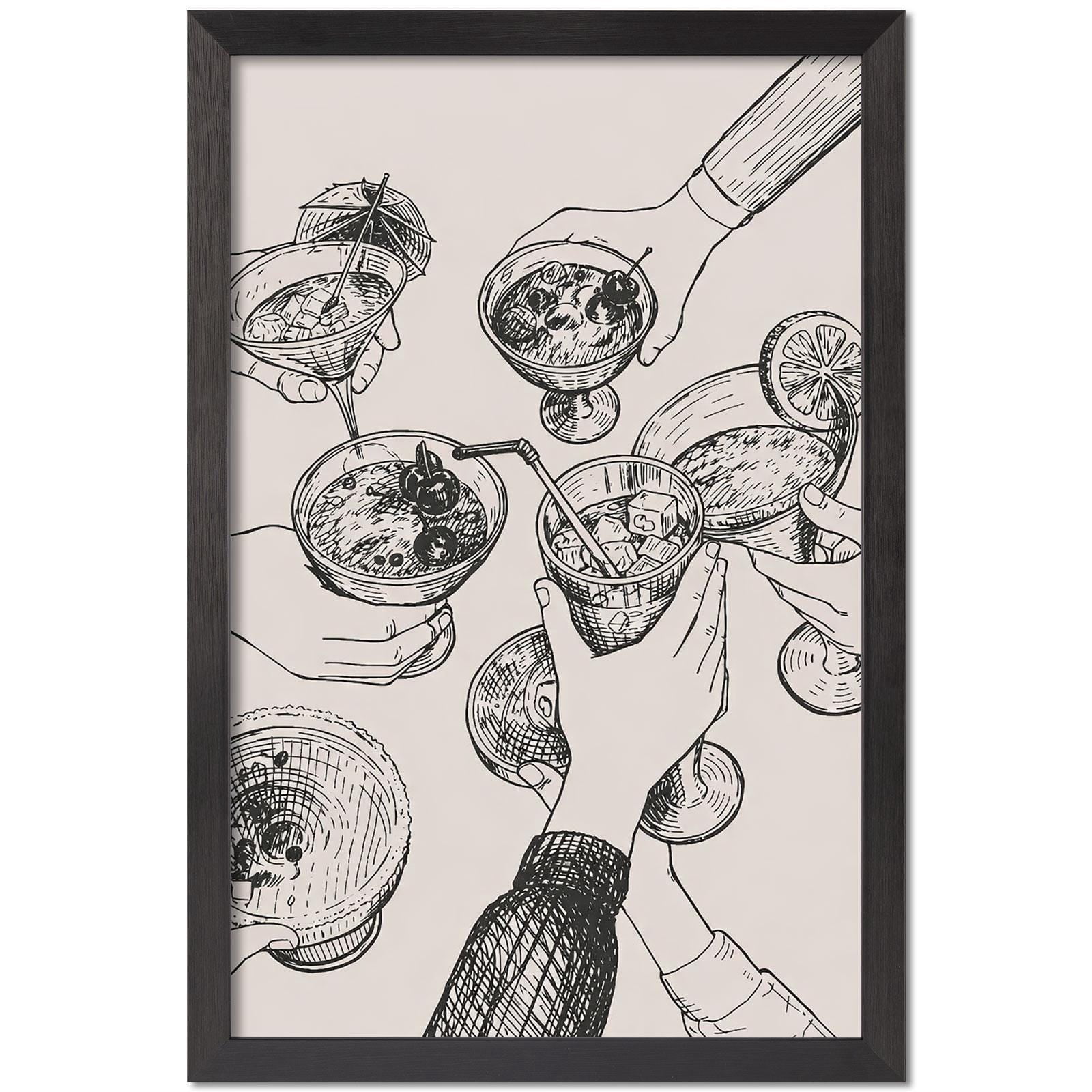 Cheers Print, Retro Bar Cart Decor, Black Wall Art Poster Vintage Style ...