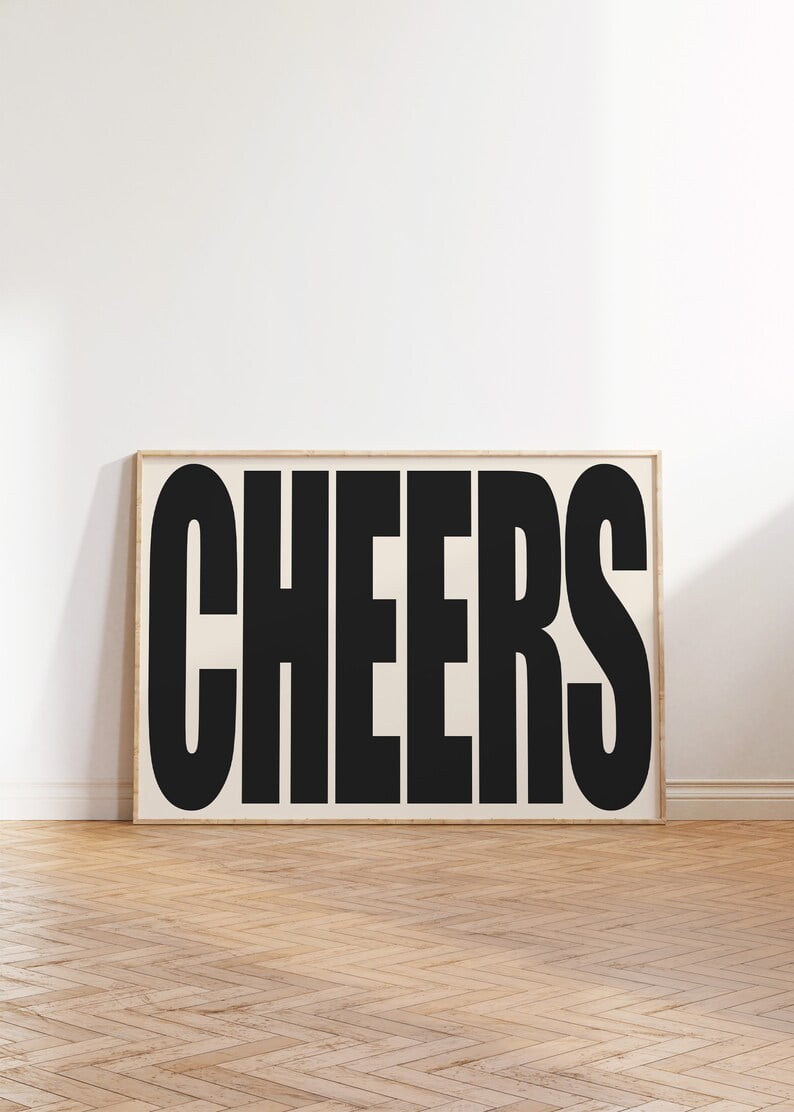 Cheers Print, Typography Poster, Trendy Wall Art, Retro Poster, Neutral ...