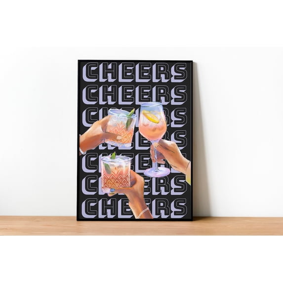 Cheers Retro Bar Cart Wall Art, Unframed Paper Print Size 8x12 ...