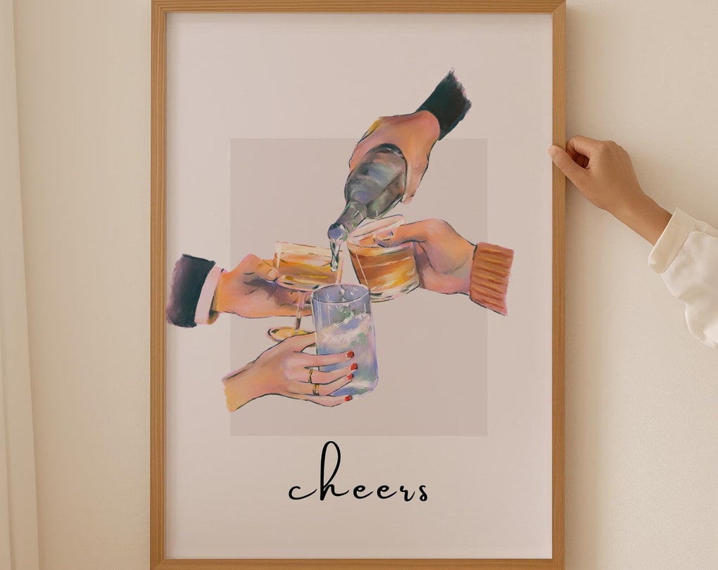 Cheers Retro Cocktail Print, Bar Kitchen Signs Cocktail Wall Art ...