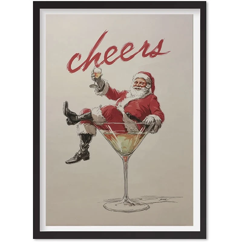Cheers Santa Claus Poster, Funny Retro Christmas Wall Art, Vintage ...