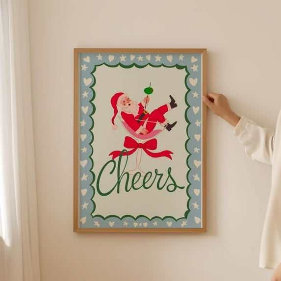 Cheers Santa Poster: Christmas Cocktail Wall Art, - Wall Art Print ...