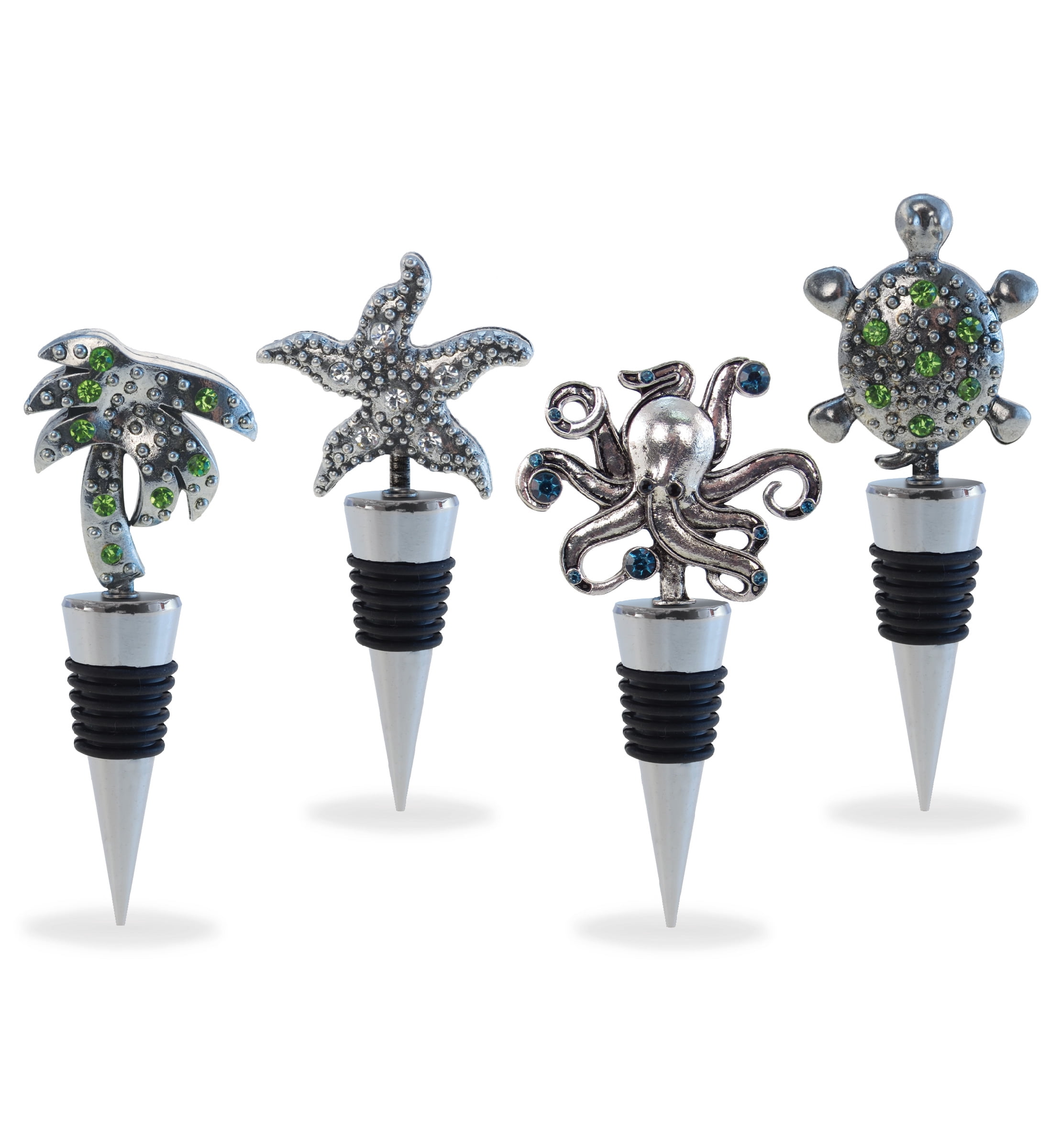 Cheers Sea Turtle, Starfish, Palm Tree, Octopus Metal Wine Stopper Set ...