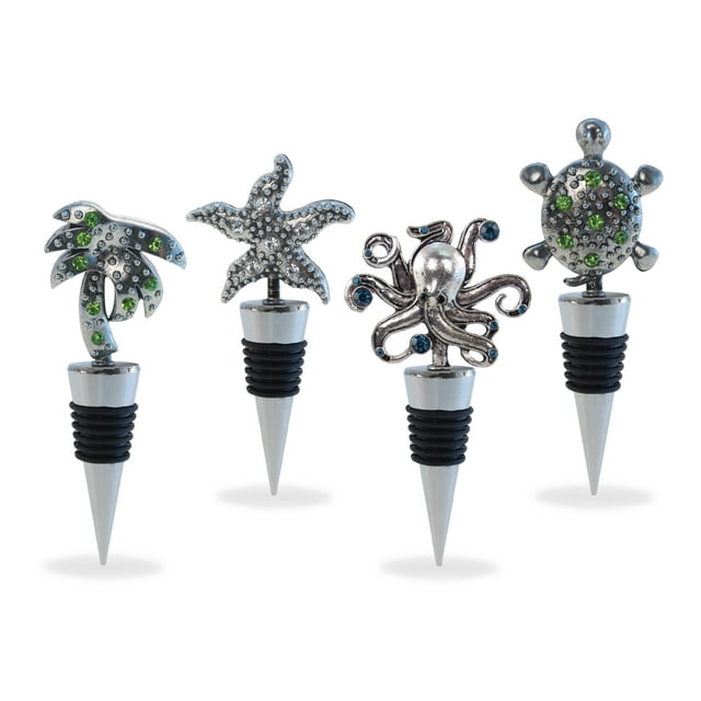 Cheers Sea Turtle, Starfish, Palm Tree, Octopus Metal Wine Stopper Set ...