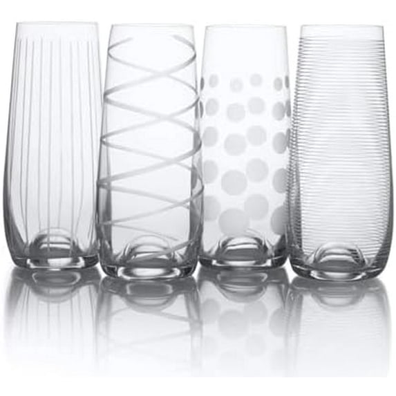 Cheers Stemless Flutes, Set of 4-7.5 Oz Crystal Champagne Glasses with ...