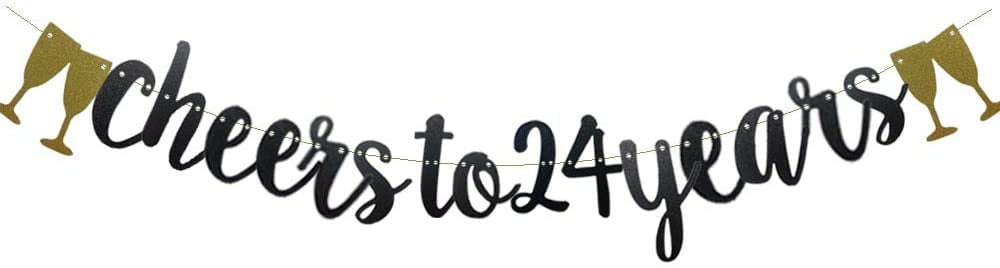 Cheers To 24 Years Banner， Black Paper Glitter Party Decorations For ...