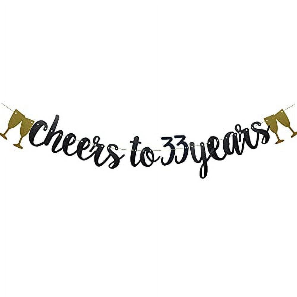 Cheers To 33 Years Banner Black Paper Glitter Party Decorations For ...