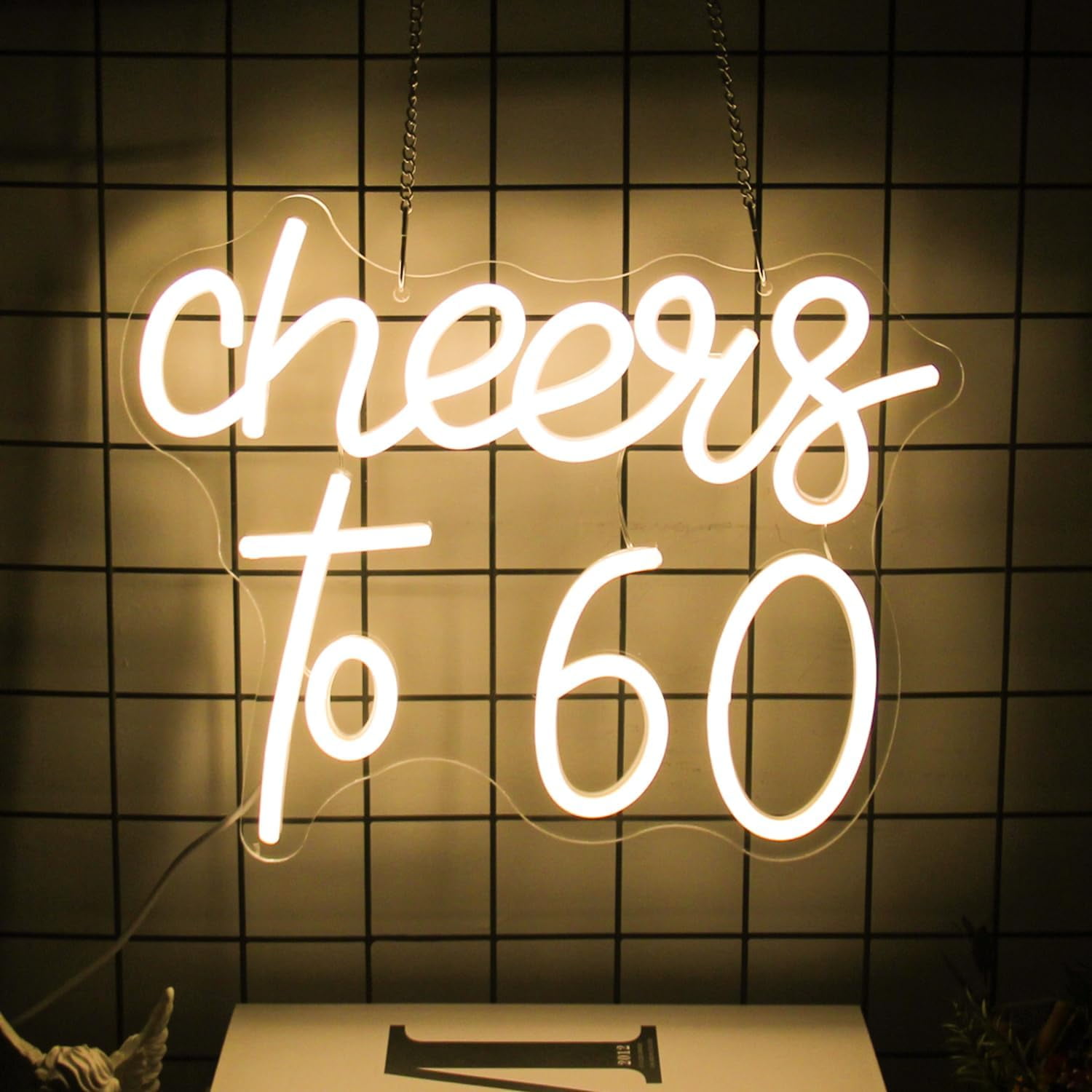 Cheers To 60 Neon Sign - 60th Birthday LED Neon Lights - Warm White ...
