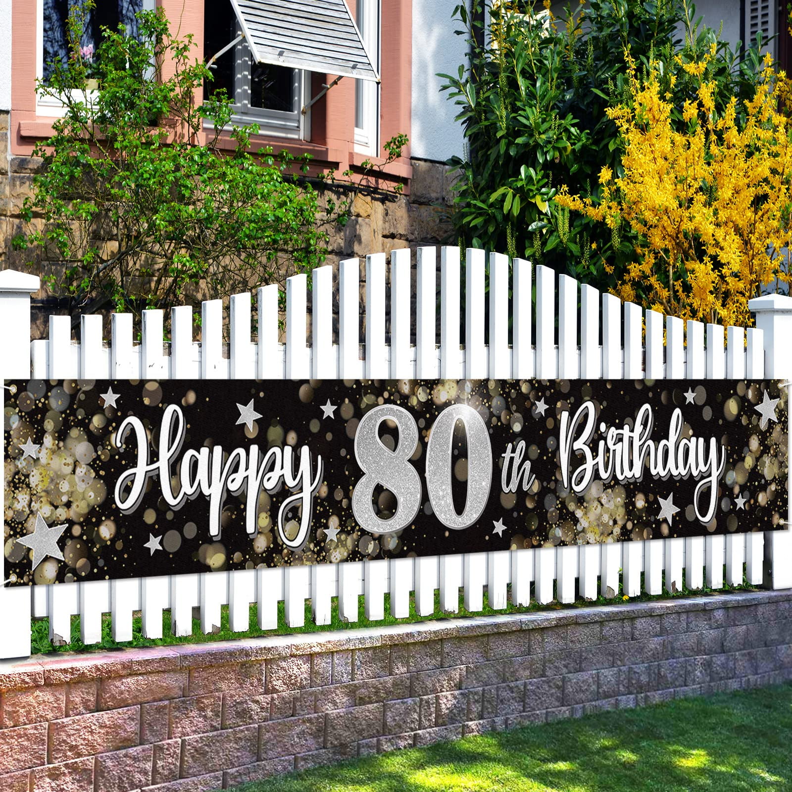 Cheers To 80 Years Banner Black Gold 80th Anniversary Party Sign 80th ...