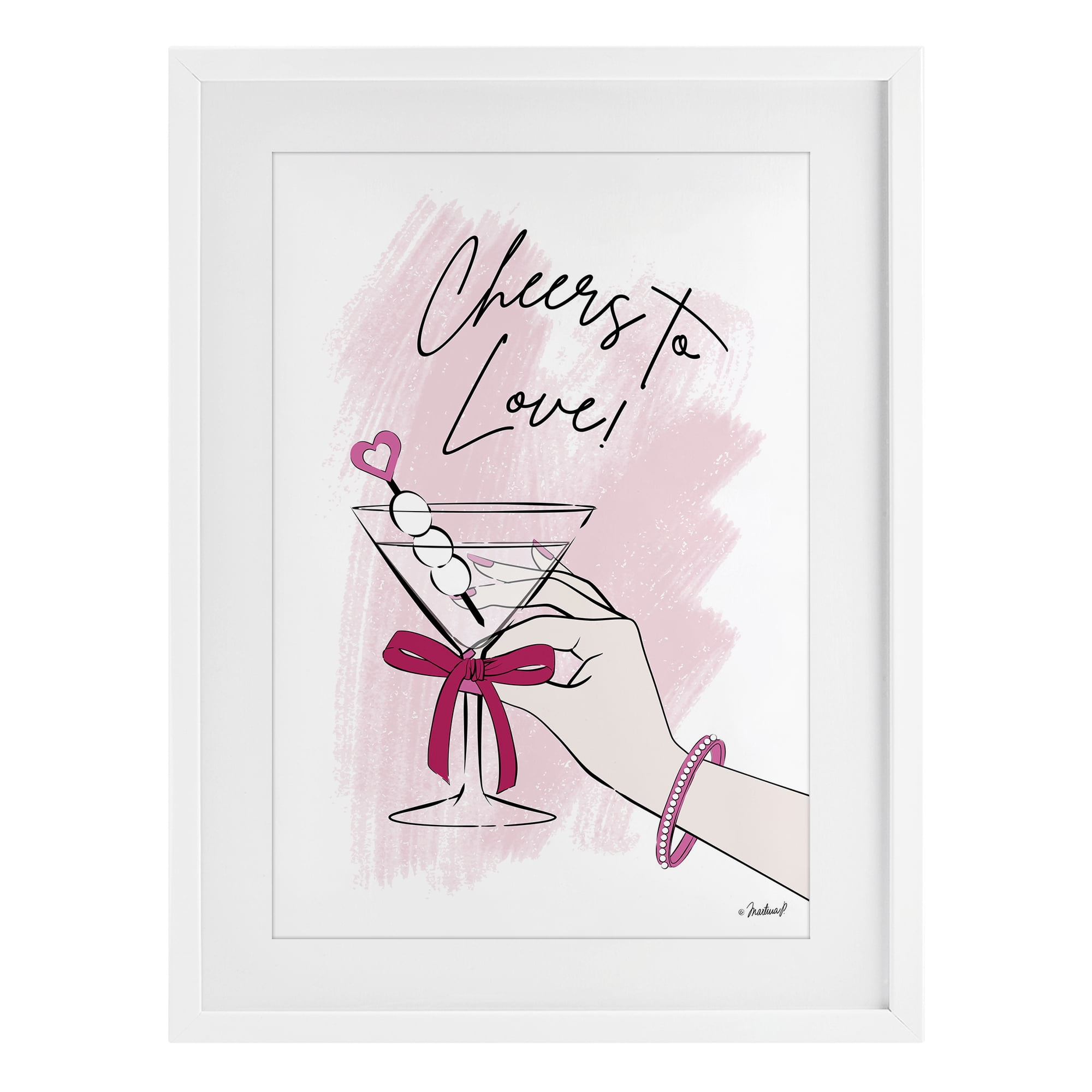 Stupell Industries Cheers To Love Martini White Framed Print Under ...