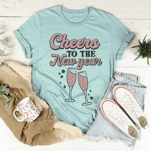 Cheers To The New Year Tee Heather Prism Dusty Blue S Peachy Sunday T ...