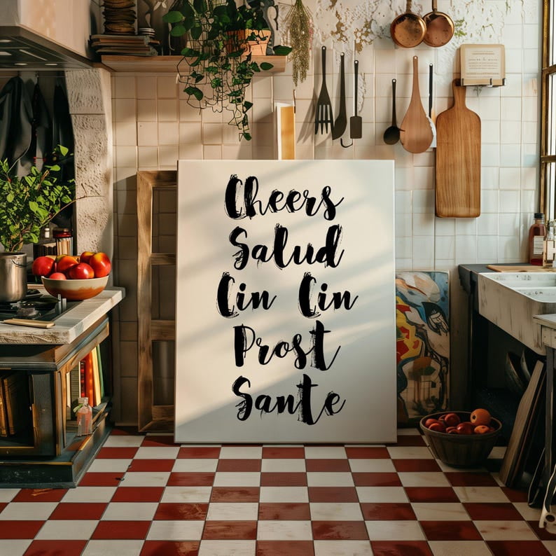 Cheers Typography Art Poster Preppy Bar Cart Decor Poster, Stretched ...