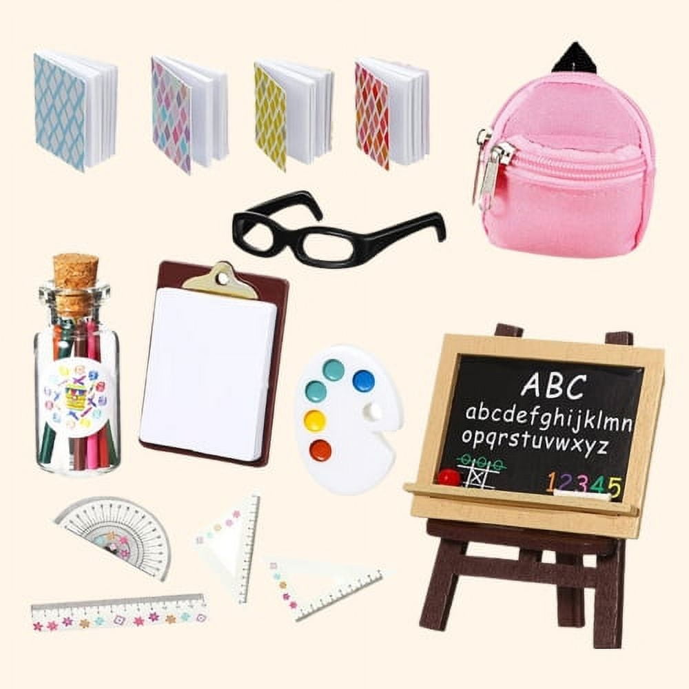 Cheers US Mini Doll School Supplies Set, Backpack, Blackboard, Books ...