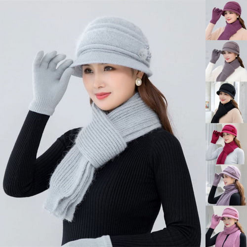 Cheers.US 1 Set Women Winter Warm Knit Beanie Hat Gloves Long Scarf Set ...