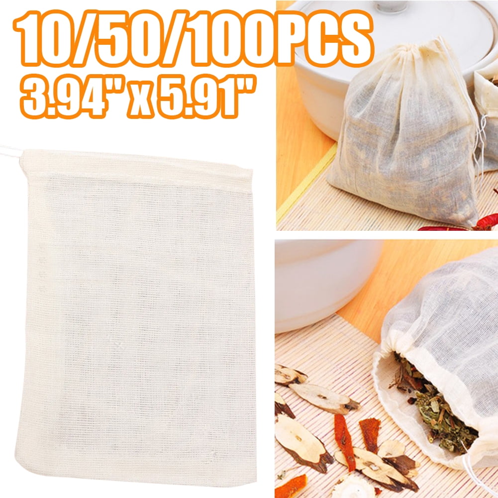 Cheers.US 10/50/100Pcs Reusable Drawstring Cotton Soup Bags, Straining ...