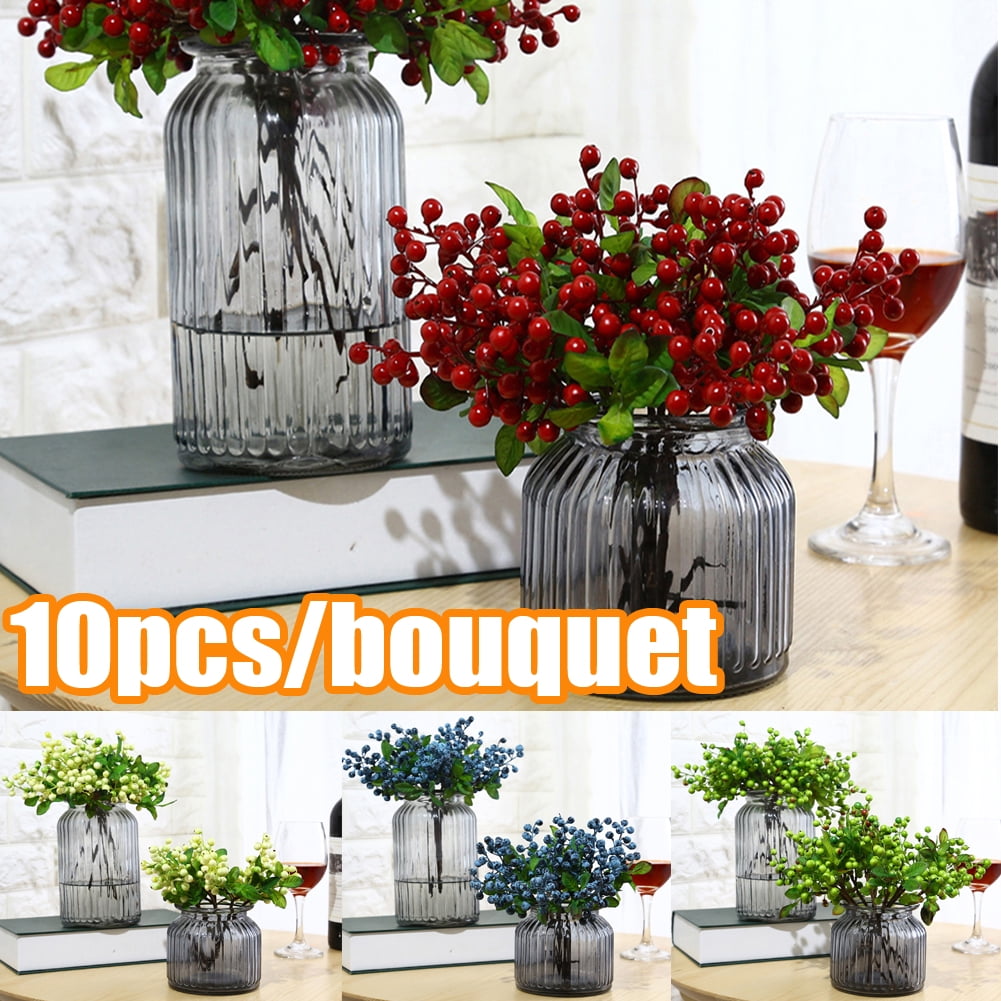 Cheers.US 10Pcs/Set Artificial Red Berry Stems Branches, Fake Burgundy ...