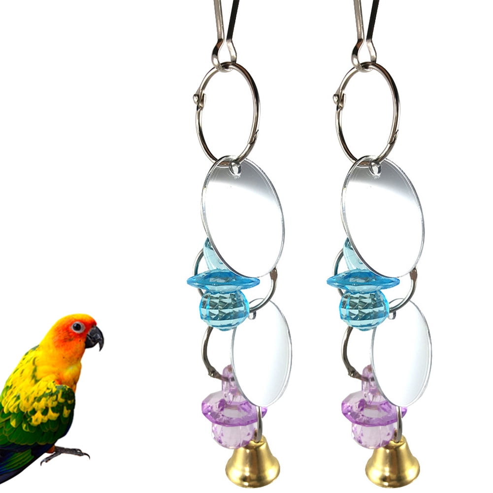 Cheers.US 2Pcs Bird Mirror Toy Hanging Ringer Bell Colorful Swing Cage ...