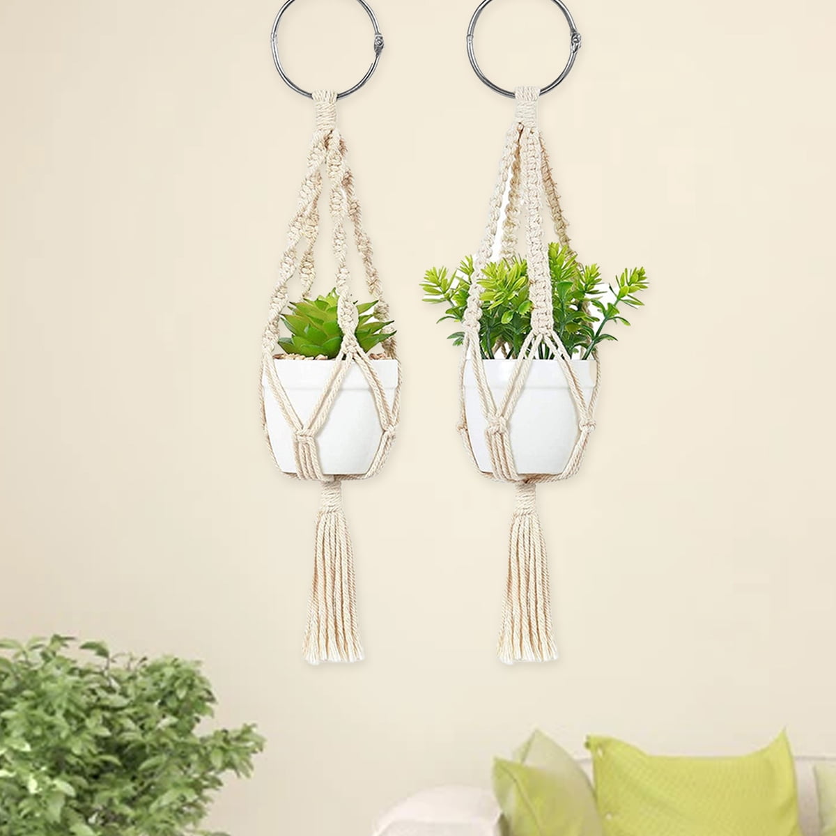 Cheers US 2Pcs Macrame Plant Hanger and Hooks Indoor Outdoor Hanging ...