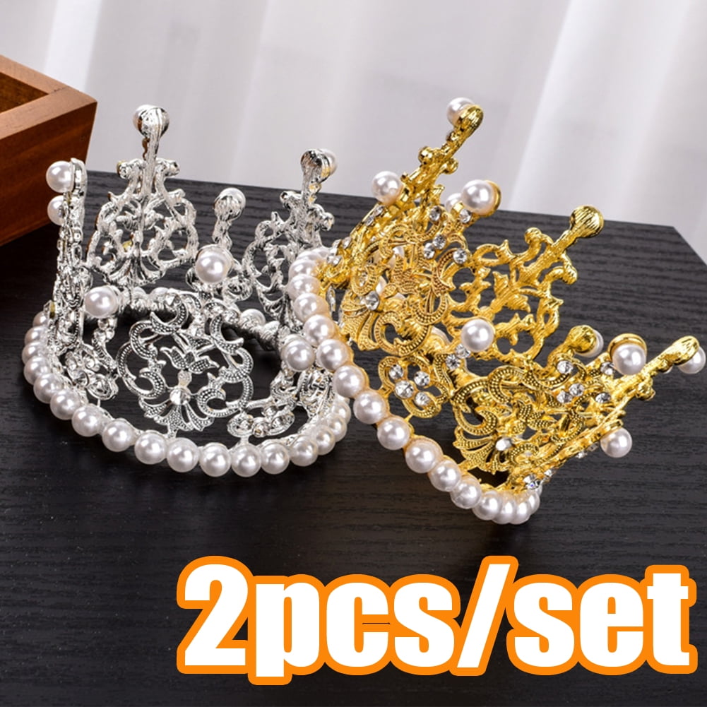 Cheers.US 2Pcs/Set Crown Cake Topper, Gold Crown Tiara Cake Topper for ...