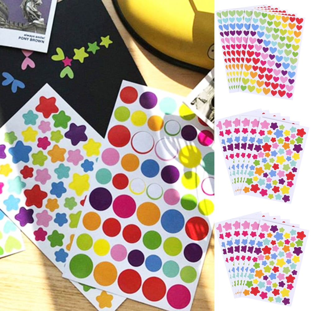 Cheers.US 3 Set/18 Pcs Round/Heart/Star Stickers, Round/Heart/Star ...