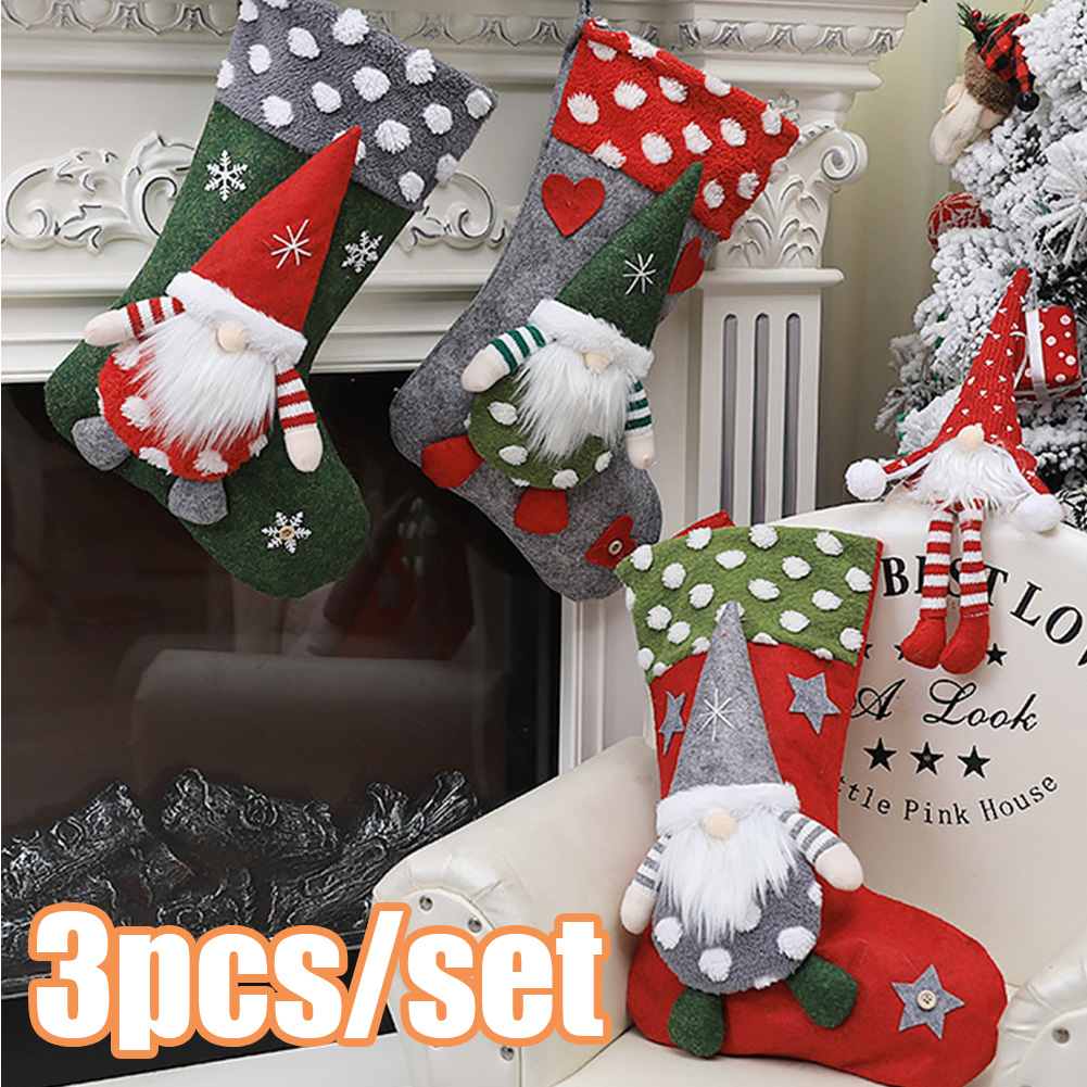 Cheers.US 3Pcs/Set Gnome Christmas Stockings 3D Christmas Stockings ...