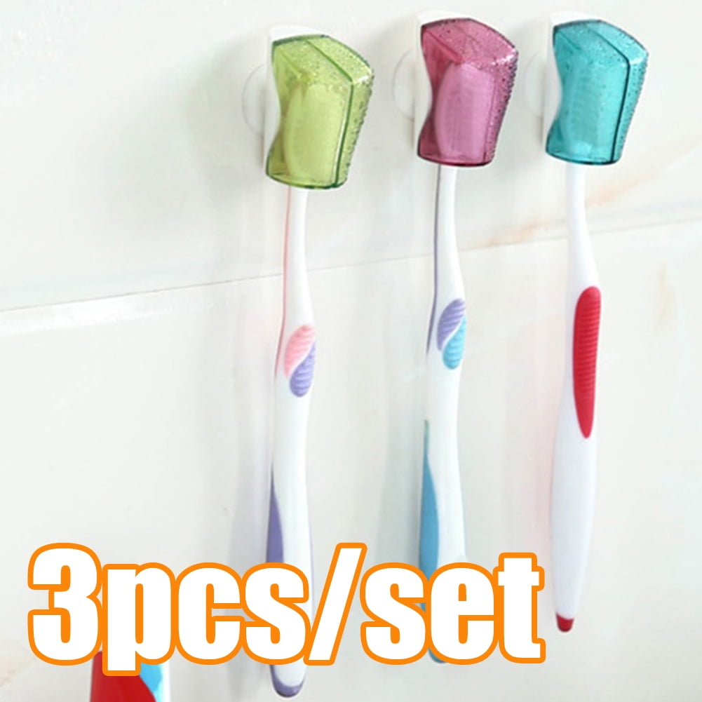 Cheers.US 3Pcs Toothbrush Holder Wall Mounted with Cover, Self Adhesive ...