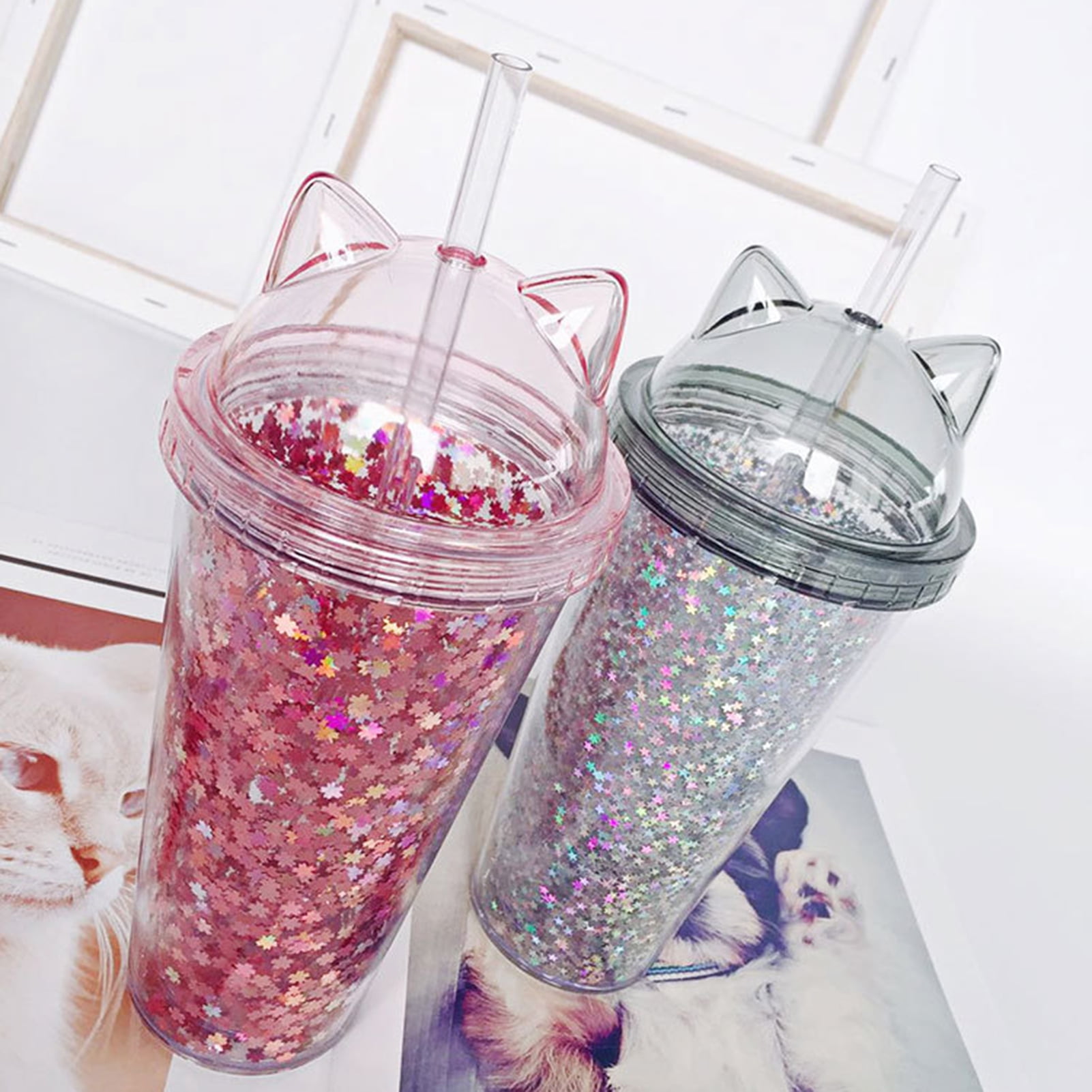 Cheers US 420ml Sequin Travel Coffee Mug Tumblers with Lids Straws Kids ...