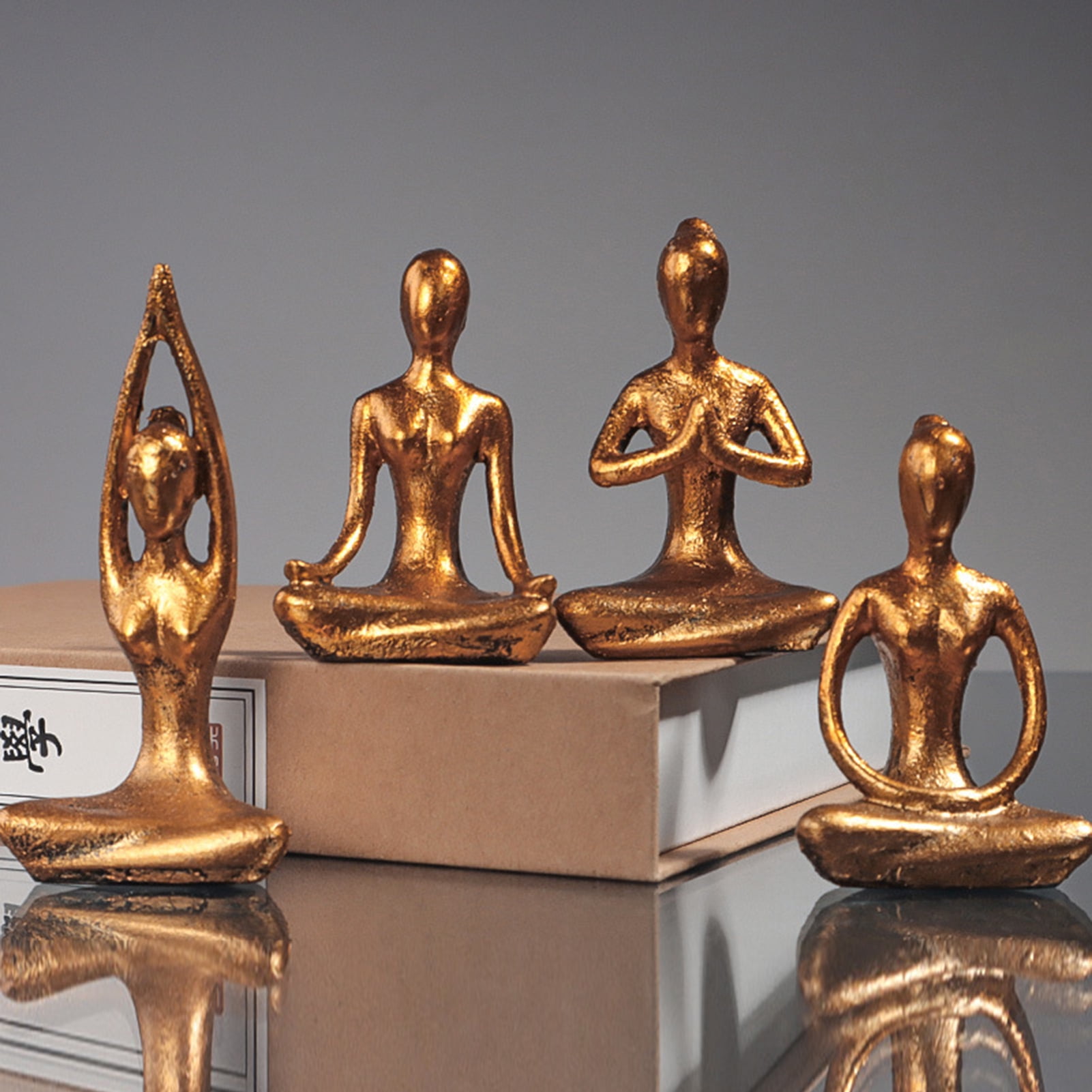 Cheers US 4Pcs Meditation Yoga Pose Statue Figurine Ceramic Yoga Figure ...