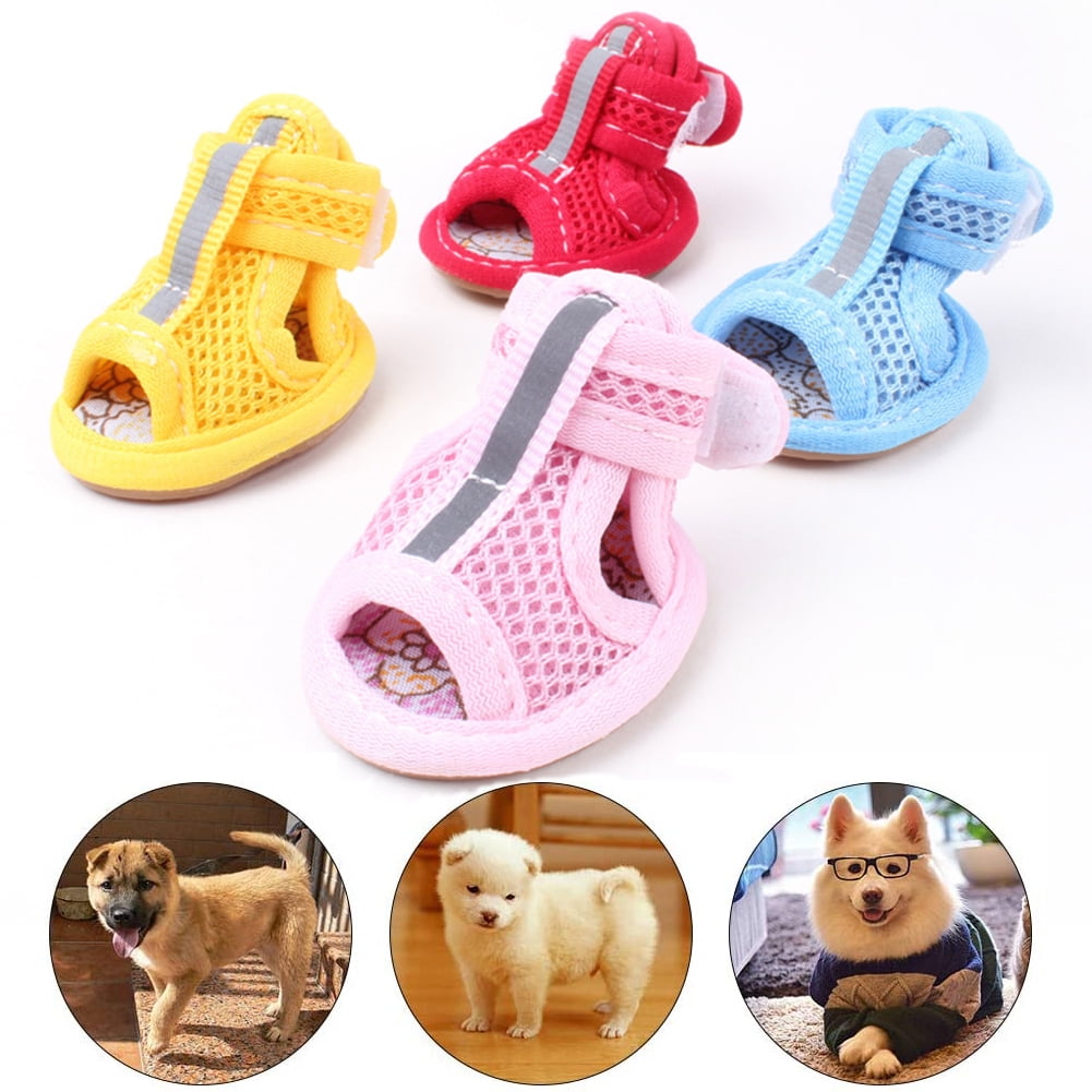 Cheers.US 4Pcs Rubber Sole Mesh Cotton Breathable Anti-Skid Pet Shoes ...