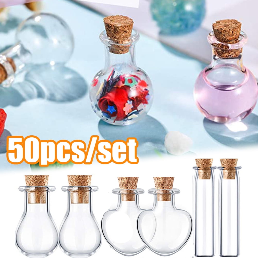 Cheers.US 50Pcs Mini Tiny Clear Glass Jars Bottles Set Includes Wish ...