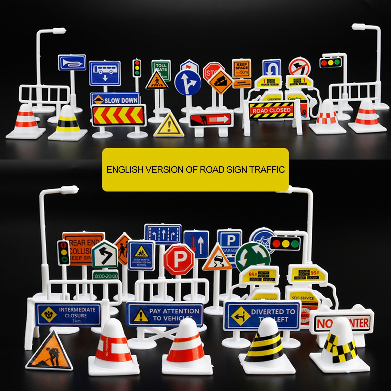 Cheers US 56Pcs/Set Mini Traffic Signs Toys Street Warning Signs Toy ...