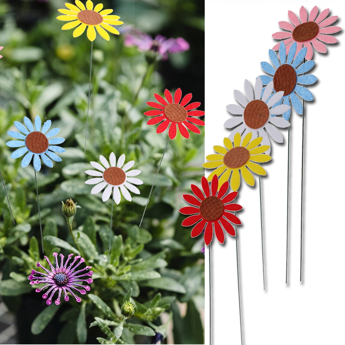 Cheers US 5Pcs/Set Flower Garden Stakes Decor Outdoor Metal Colorful ...
