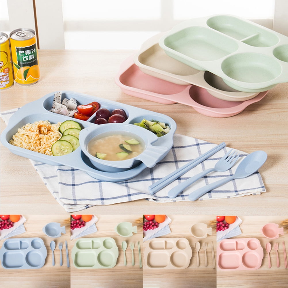Cheers.US 5Pcs/Set Wheat Straw Plastic Divided Plates Set for School ...
