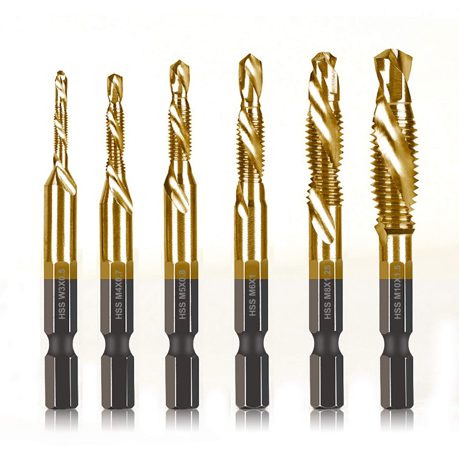 Cheers US 6Pcs/Set Titanium Coated HSS Spiral Flute Metric Taps Set ...