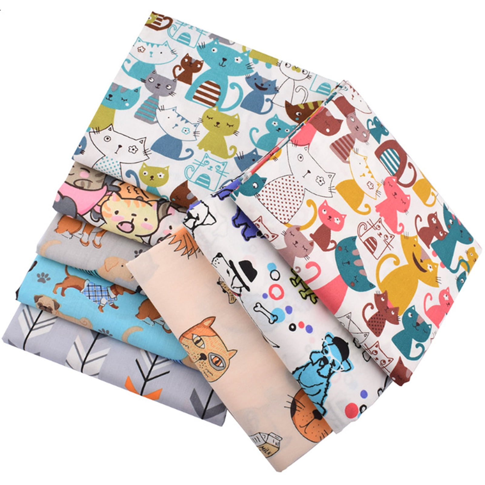Cheers.US 8Pcs Pre-cut Cats Print Cotton Fabric Patchwork Cloth for DIY ...