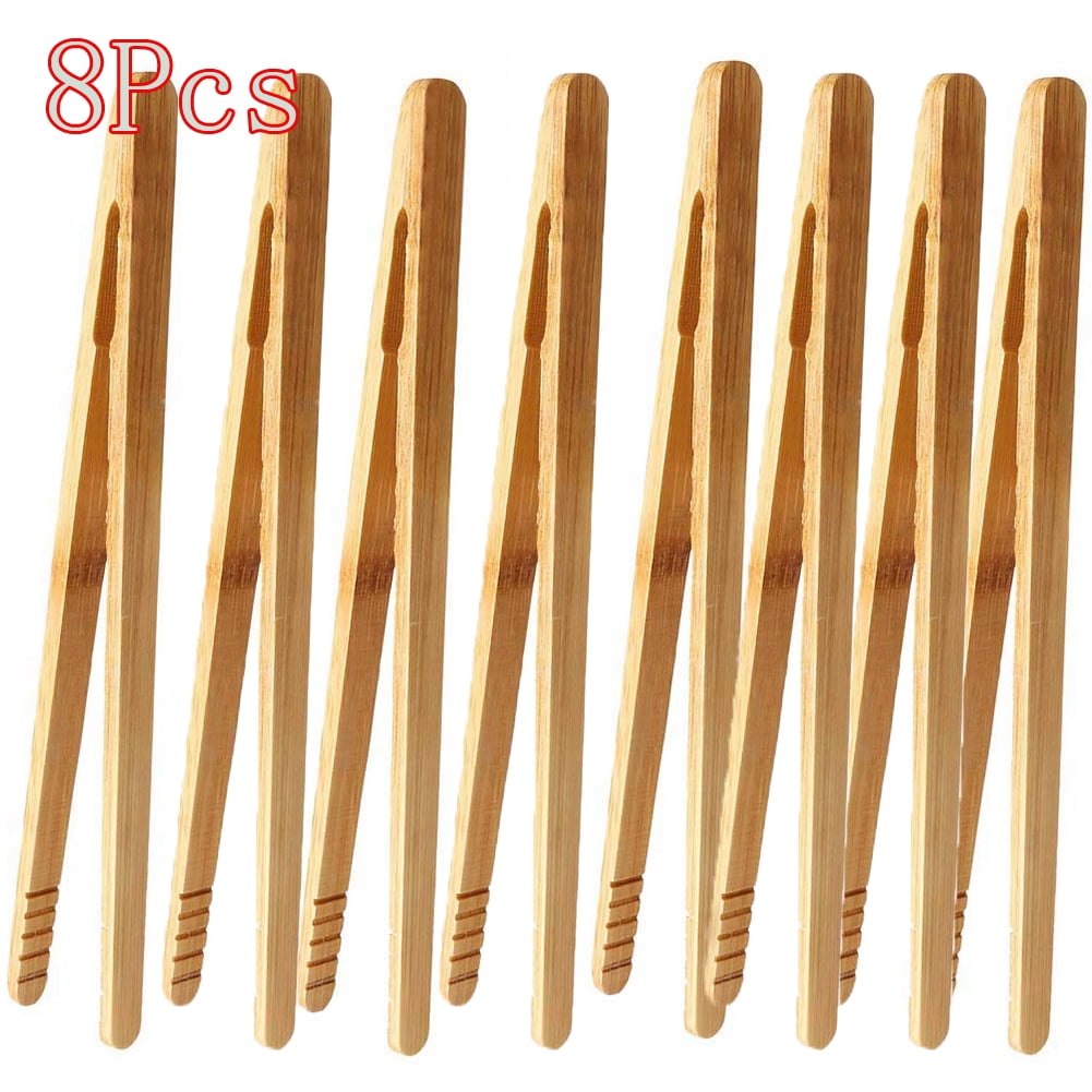 Cheers.US 8Pcs Reusable Bamboo Toast Tongs - Wooden Toaster Tongs For ...