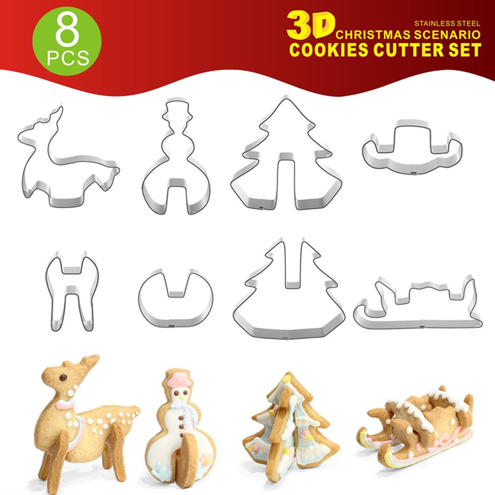 Cheers.US 8Pcs/Set Gingerbread House Cutters Kit, 3D Christmas House ...