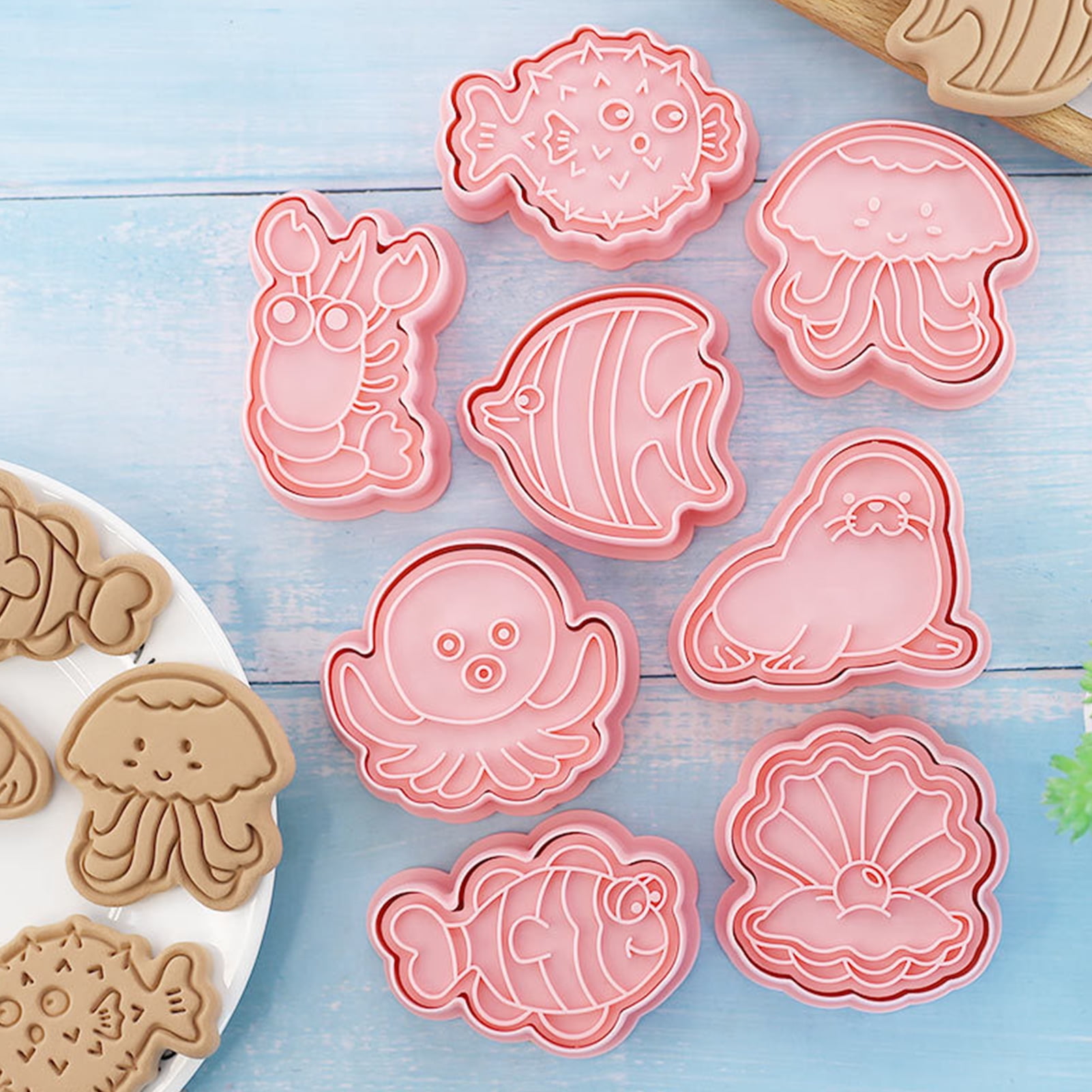 Cheers US 8Pcs/Set Ocean Cookie Cutters Under the Sea 3D Cookie Stamper ...