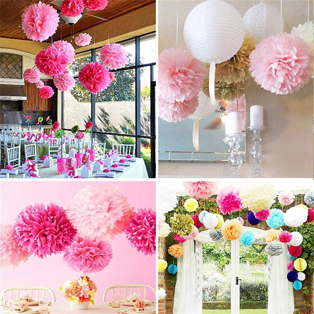 Cheers.US 9Pcs Paper Pom Poms Color Tissue Flowers Hanging Paper Fans ...