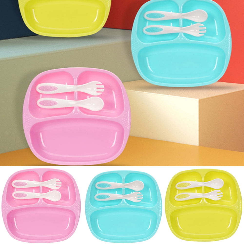 Cheers.US Baby Plate with Self-Feeding Spoon Fork - BPA Free Infant ...