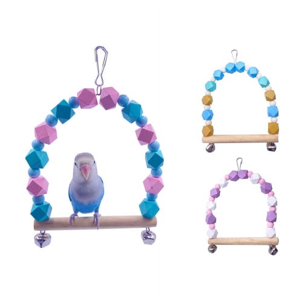 Cheers.US Bird Swing Toy with Bells Relieve Boredom Wooden Pet Parrot ...