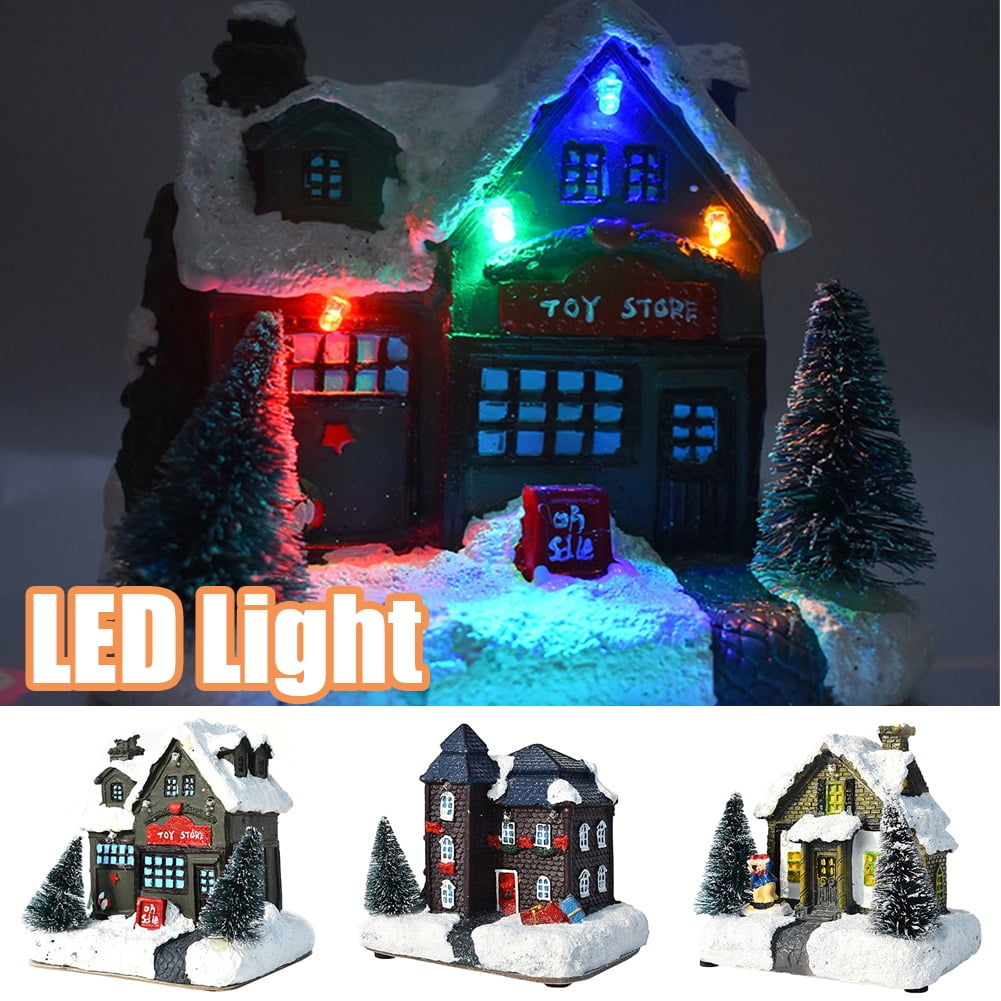 Cheers US Christmas Village Resin Snow Houses, LED Lighted Holiday ...